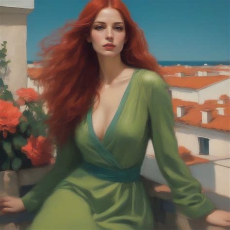 Artstation Portrait Of A Redhead Standing On A Balcony