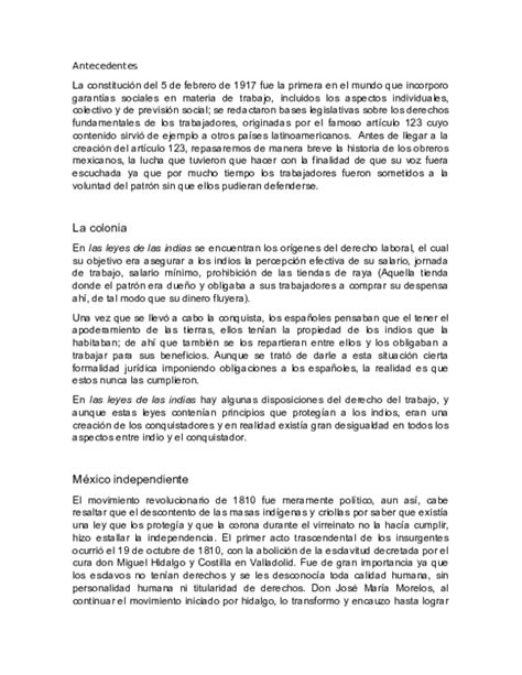 Doc Derecho Laboral Antecedentes Historicos En Mexico
