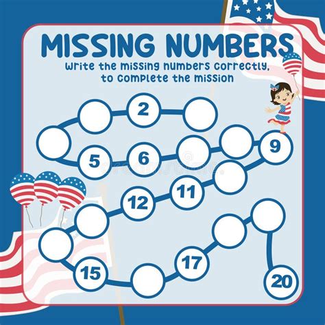 Missing Numbers Worksheet Educational Printable Math Worksheet Stock Vector Illustration Of