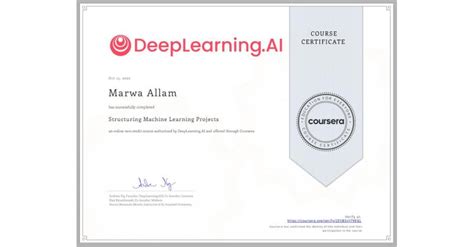 Marwa Allam บน Linkedin Completion Certificate For Structuring Machine Learning Projects 10
