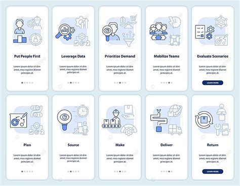 Mobile App Screens For Light Blue Onboarding In Supply Chain Management Vector Chain Supplier