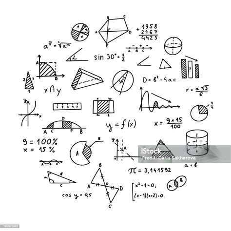 수학 기하학 배경 수식 모양 및 그래픽 흰색 배경에 격리 된 수학 개체의 큰 벡터 집합입니다 손으로 그린 수학에 대한 스톡 벡터 아트 및 기타 이미지 Istock