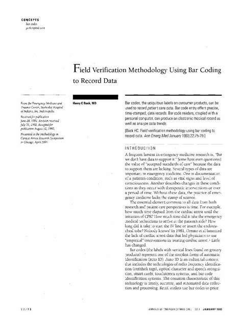 Pdf Field Verification Methodology Using Bar Coding To Record Data