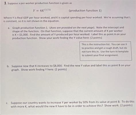 Solved 1 Suppose A Per Worker Production Function Is Given