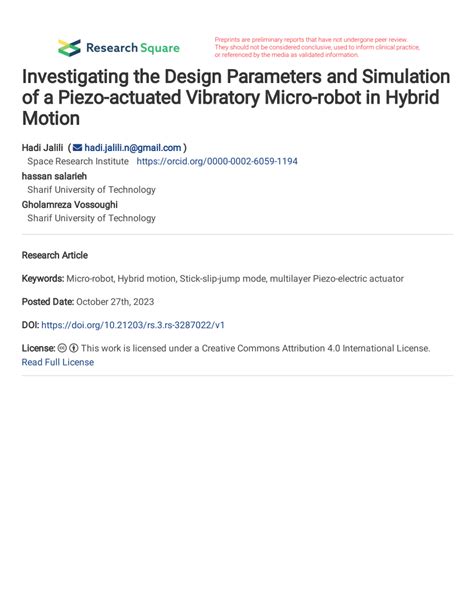 Pdf Investigating The Design Parameters And Simulation Of A Piezo
