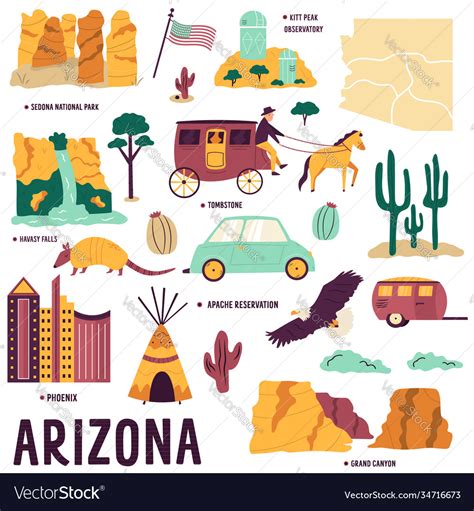 Set Symbols Landmarks Objects Arizona Royalty Free Vector