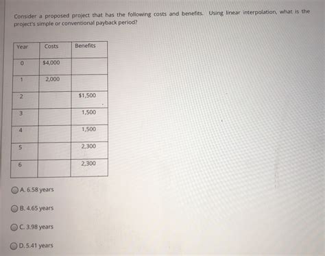 Solved Consider A Proposed Project That Has The Following