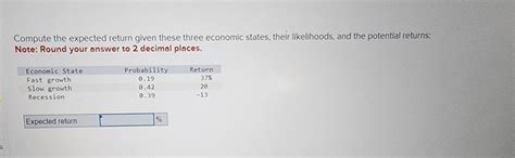 Solved Compute The Expected Return Given These Three Chegg