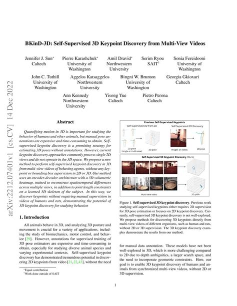 Bkind 3d Self Supervised 3d Keypoint Discovery From Multi View Videos By Jennifer J Sun Et Al