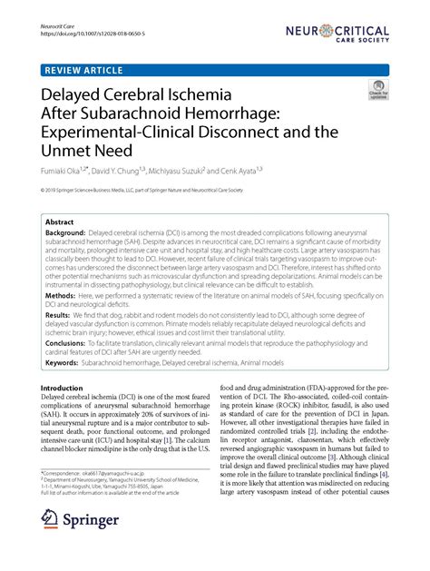 Delayed Cerebral Ischemia After Subarachnoid Hemorrhage Experimental