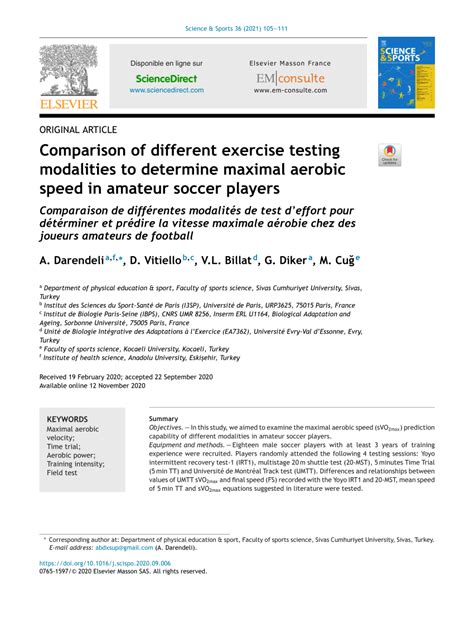 Pdf Comparison Of Different Exercise Testing Modalities To Determine Maximal Aerobic Speed In