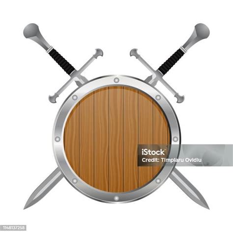 중세 검과 방패 벡터 일러스트 레이 션에 고립 된 흰색 배경 0명에 대한 스톡 벡터 아트 및 기타 이미지 0명 강철 검