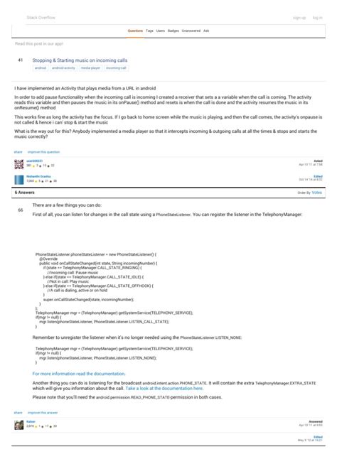 Stopping And Starting Music On Incoming Calls Stack Overflow Pdf Pdf
