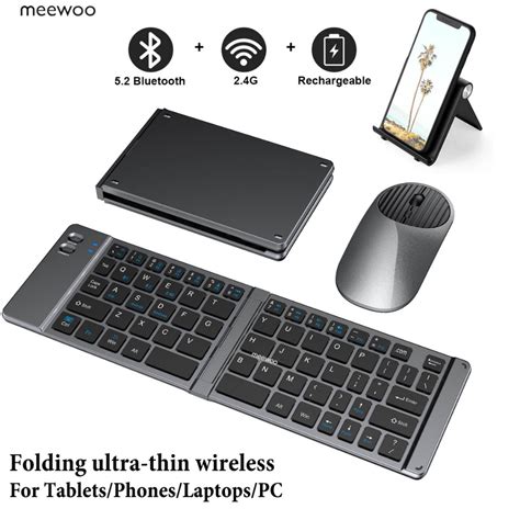 Meewoo Portable Folding Wireless Keyboard And Mouse Set Bluetooth Keyboard For Tablet Phone