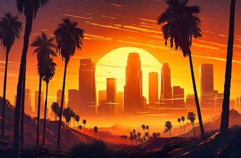 Premium Photo California The Los Angeles Skyline With Palm Trees