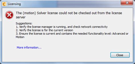 the motion solver license could not be checked out from the license