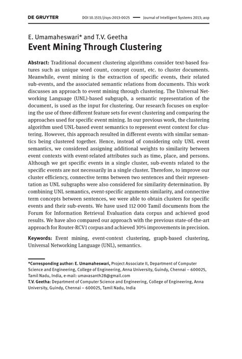 Pdf Event Mining Through Clustering