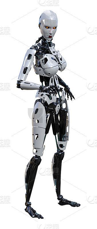 3d插图女性机器人在白色
