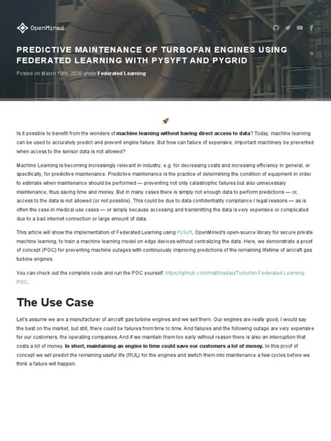 Predictive Maintenance Of Turbofan Engines Using Federated Learning Download Free Pdf