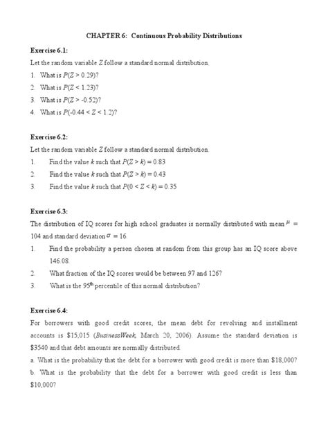Chapter 6 Continuous Probability Distributions Exercise 61 Pdf Chapter 6 Continuous Probability Distributions Exercise 61 Pdf