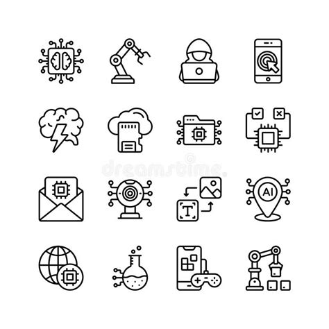 These Icons Represent Various Aspects Of Modern Technology Including Artificial Intelligence
