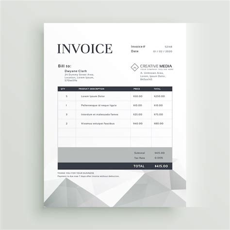 Free Vector Grey Invoice Template With Geometric Shapes