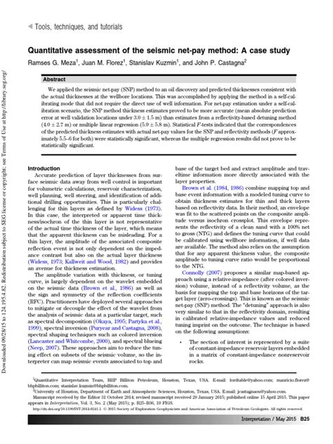 Quantitative Assestment Of The Seismic Net Pay Method Pdf Pdf