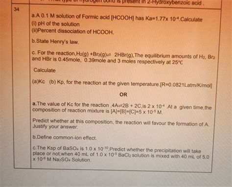 A A 01m Solution Of Formic Acid Hcooh Has Ka177×10−4 Calculate I