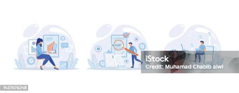 전략적 사업 계획 자동화 프로세스 비즈니스 임무 규칙 비전 선언문 경쟁 인텔리전스 목표 실행 계획 브랜드 성공 평면 벡터 현대