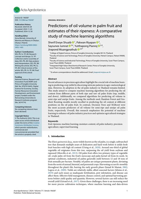 Pdf Predictions Of Oil Volume In Palm Fruit And Estimates Of Their Ripeness A Comparative