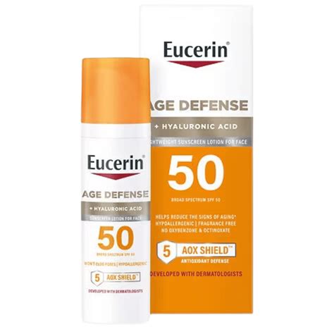 Eucerin Sun Age Defense Spf 50 Face Sunscreen Lotion Hyaluronic Acid