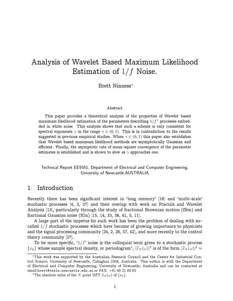 Pdf Analysis Of Wavelet Based Maximum Likelihood Estimation Of 1f Noise