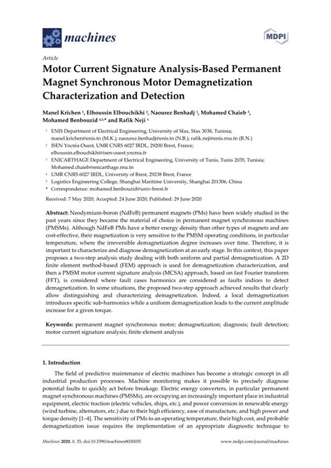 Pdf Motor Current Signature Analysis Based Permanent Magnet Synchronous Motor Demagnetization