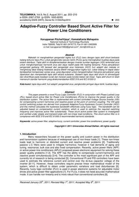 Pdf Adaptive Fuzzy Controller Based Shunt Active Filter For Power Line Conditioners