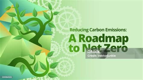 기업 탄소 배출 감소 넷 제로 개념에 대한 로드맵 녹색 식물과 기어가 있는 추상적인 다각형은 녹색 개념으로 이동합니다 템플릿 벡터 일러스트 레이션 0명에 대한 스톡 벡터