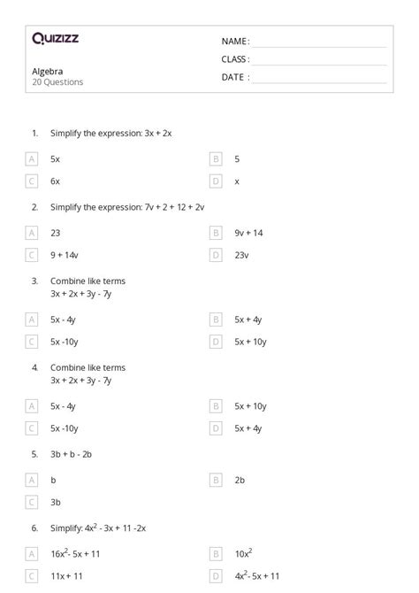 50 Algebra Worksheets For 6th Class On Quizizz Free And Printable