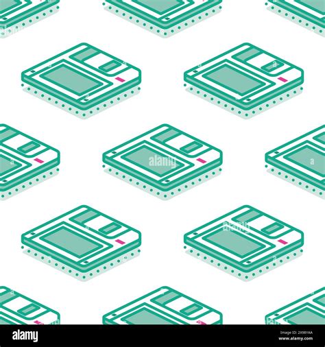 Isometric Floppy Magnetic Disk Seamless Pattern Vector Illustration