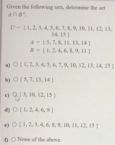 Solved Given the following sets determine the set АПВс U Chegg com