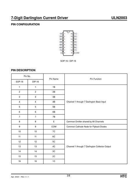 Uln2003d Datasheet 7 Digit Darlington Current Driver Distributor