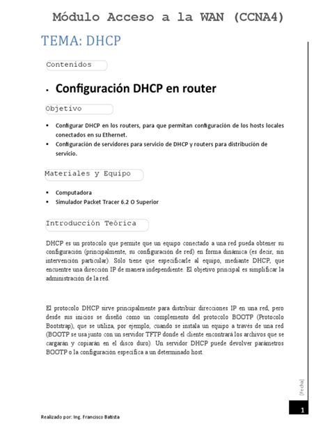 Configurar Dhcp En Los Routers Cisco Pdf Dirección Ip Enrutador