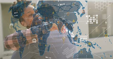 World Map With Data Points And Network Connections Animation Over