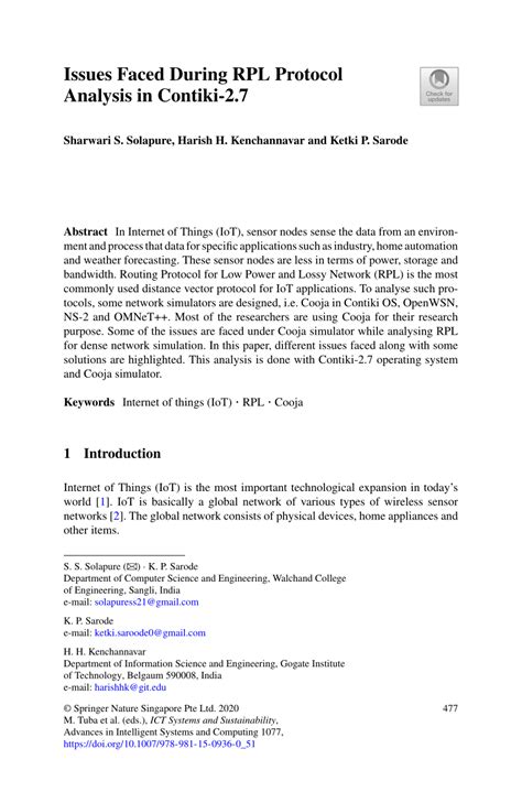 Pdf Issues Faced During Rpl Protocol Analysis In Contiki 2 7
