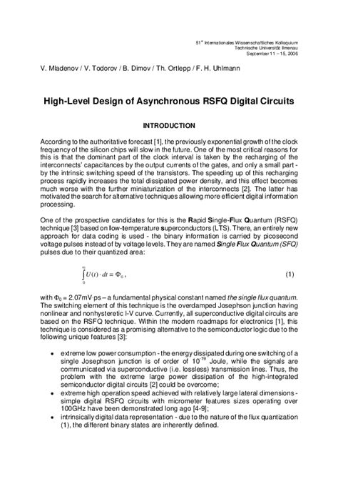 Pdf High Level Design Of Asynchronous Rsfq Digital Circuits