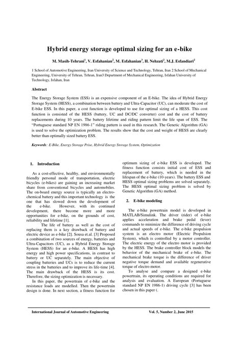 Pdf Hybrid Energy Storage Optimal Sizing For An E Bike