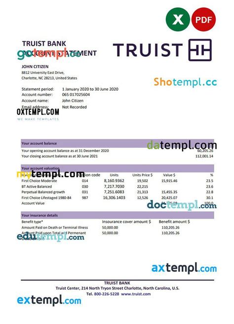 Truist Bank Statement Template
