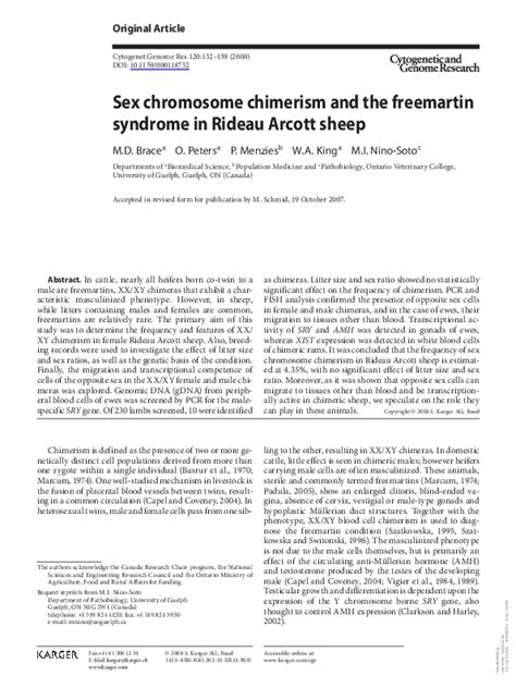 Pdf Sex Chromosome Chimerism And The Freemartin Syndrome In Rideau