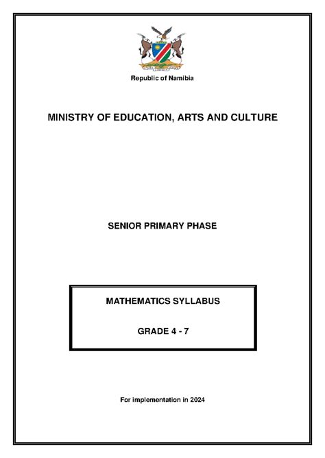 Sp Mathematics Syllabus 2024 Republic Of Namibia Ministry Of Education Arts And Culture