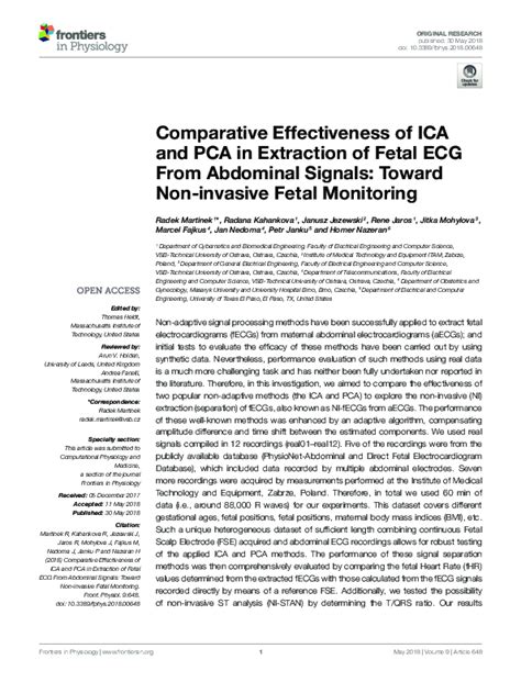 Pdf Comparative Effectiveness Of Ica And Pca In Extraction Of Fetal Ecg From Abdominal Signals