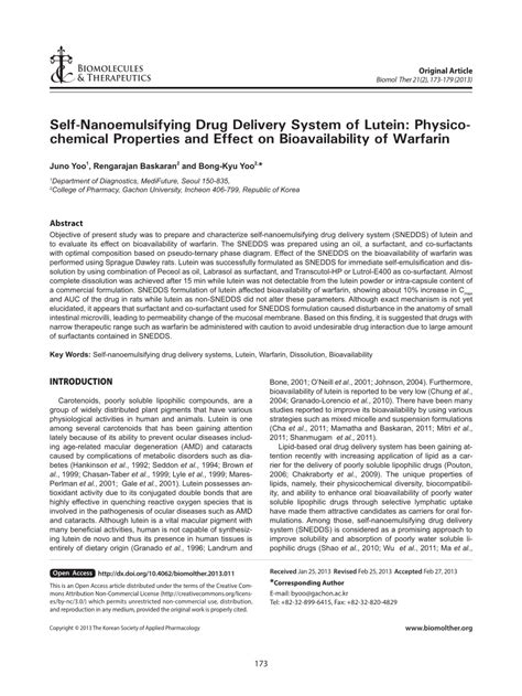 Pdf Self Nanoemulsifying Drug Delivery System Of Lutein Physicochemical Properties And Effect