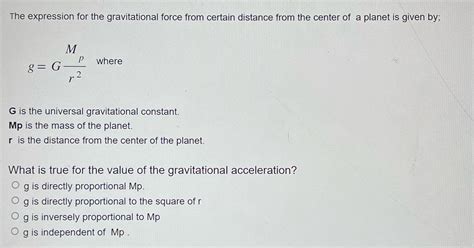 Solved The Expression For The Gravitational Force From Certain Distance Course Hero